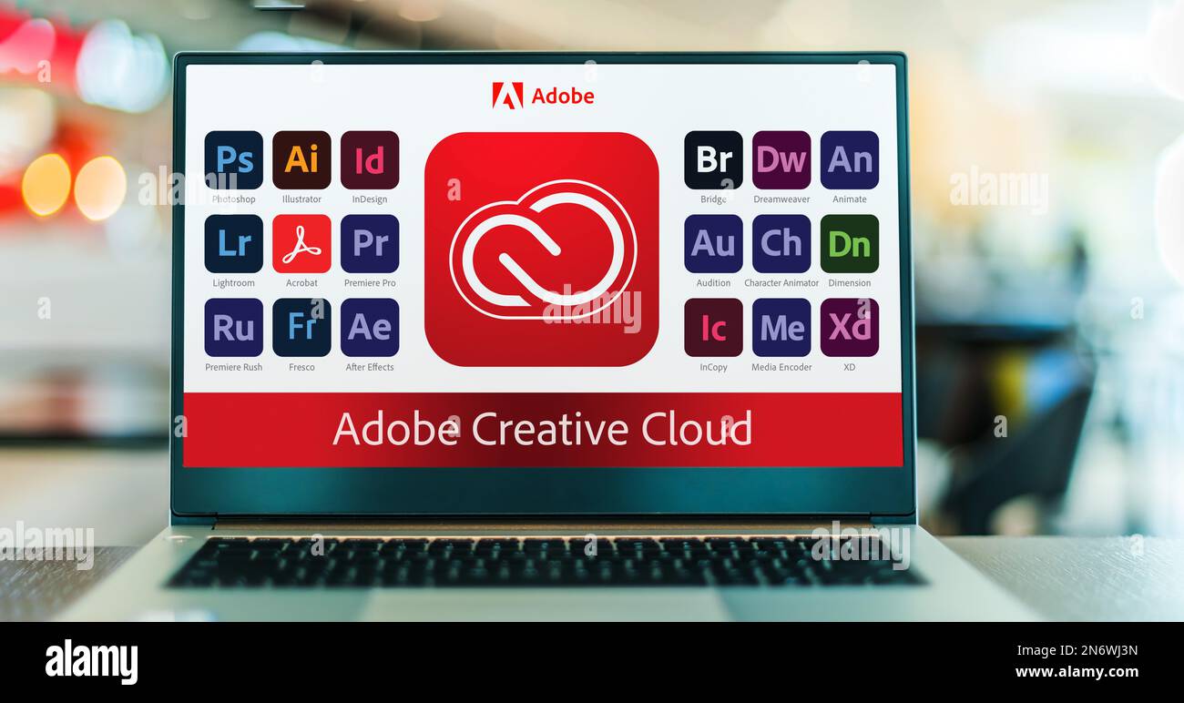 POZNAN, POL - DEC 4, 2022: Laptop computer displaying logotypes of ...