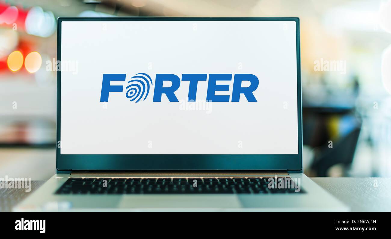 POZNAN, POL - DEC 28, 2022: Laptop computer displaying logo of Forter ...