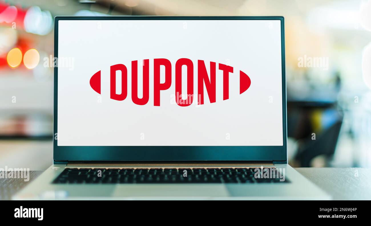 POZNAN, POL - DEC 28, 2022: Laptop computer displaying logo of DuPont ...
