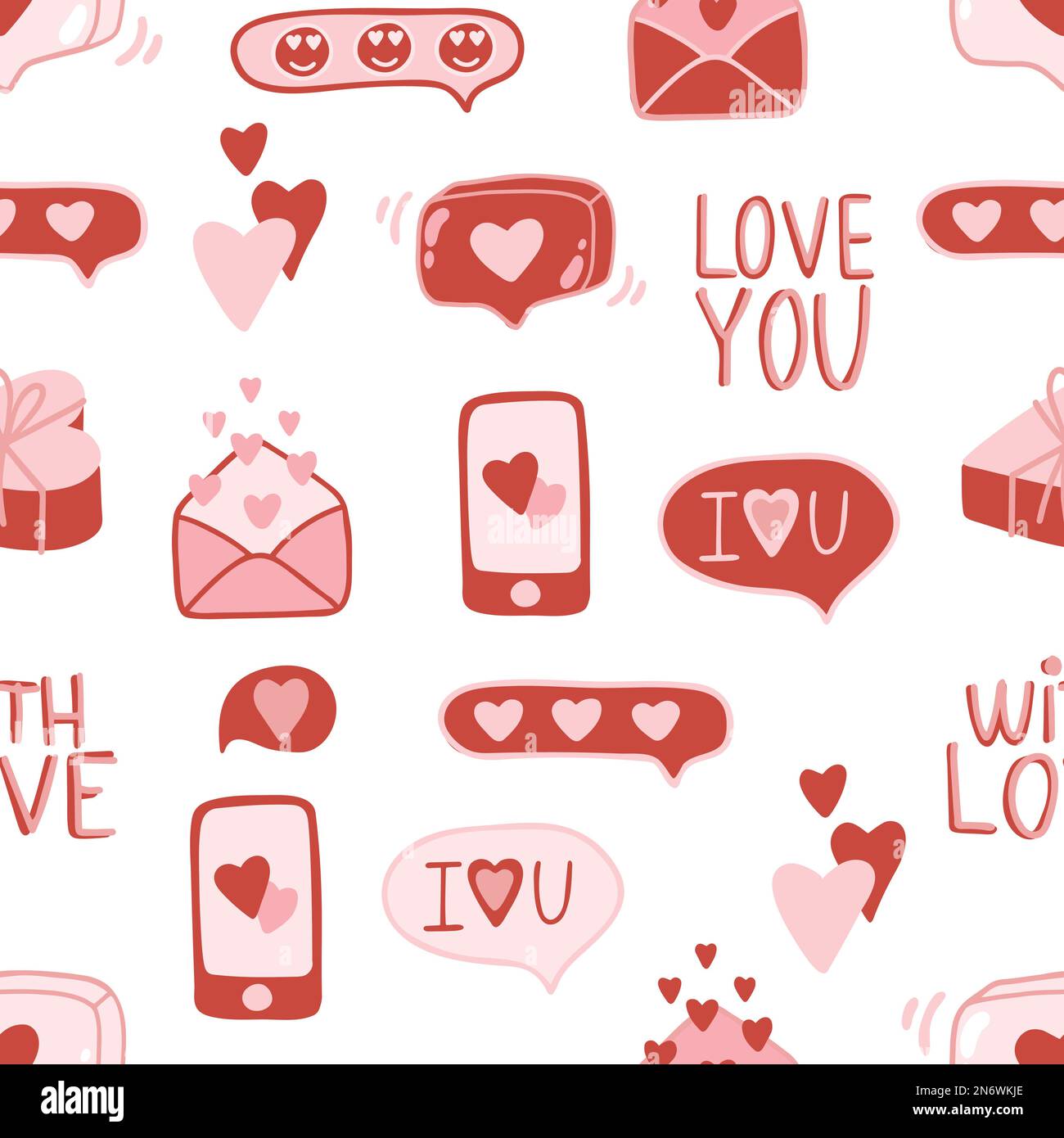 Vector Valentines Day Seamless Pattern With Hand Drawn Love Symbols