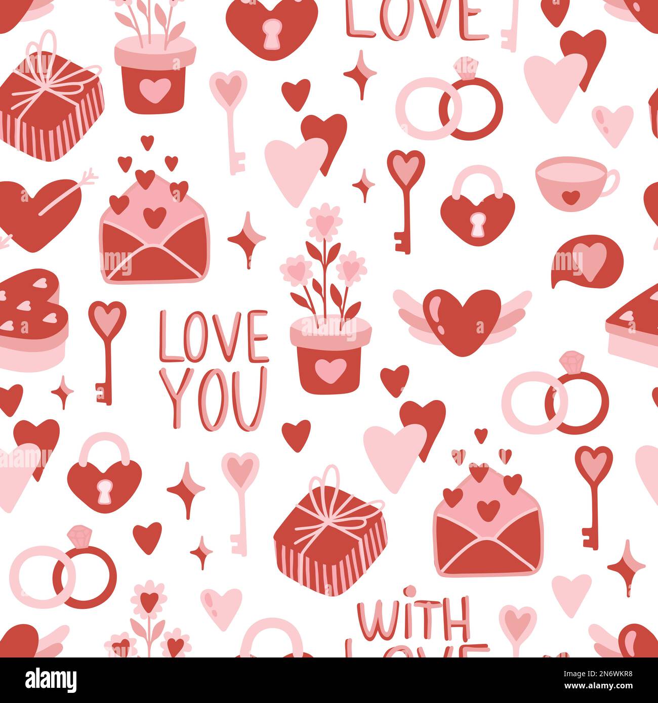 Vector Valentines Day Seamless Pattern With Hand Drawn Love Symbols