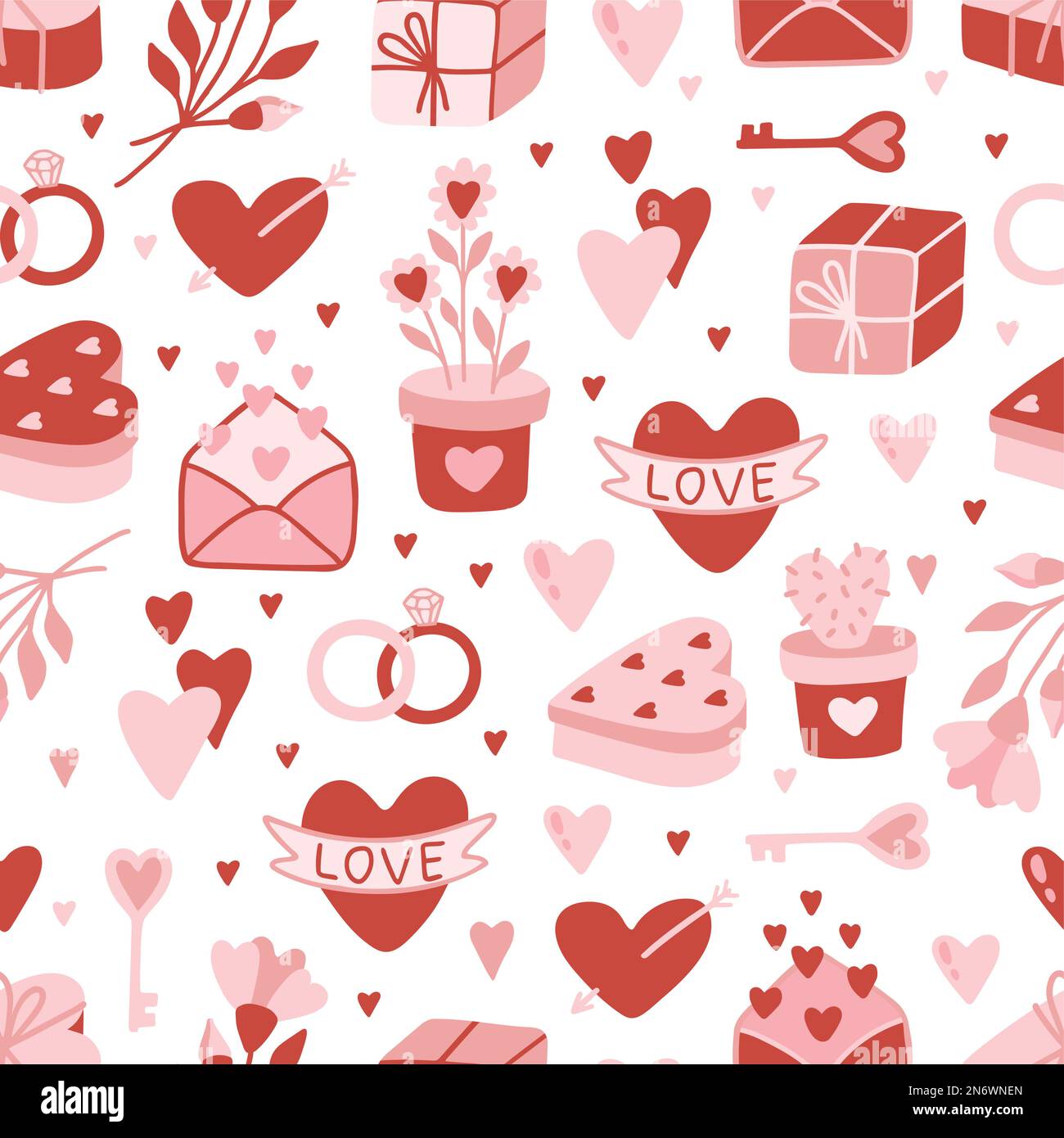 Vector Valentines Day Seamless Pattern With Hand Drawn Love Symbols