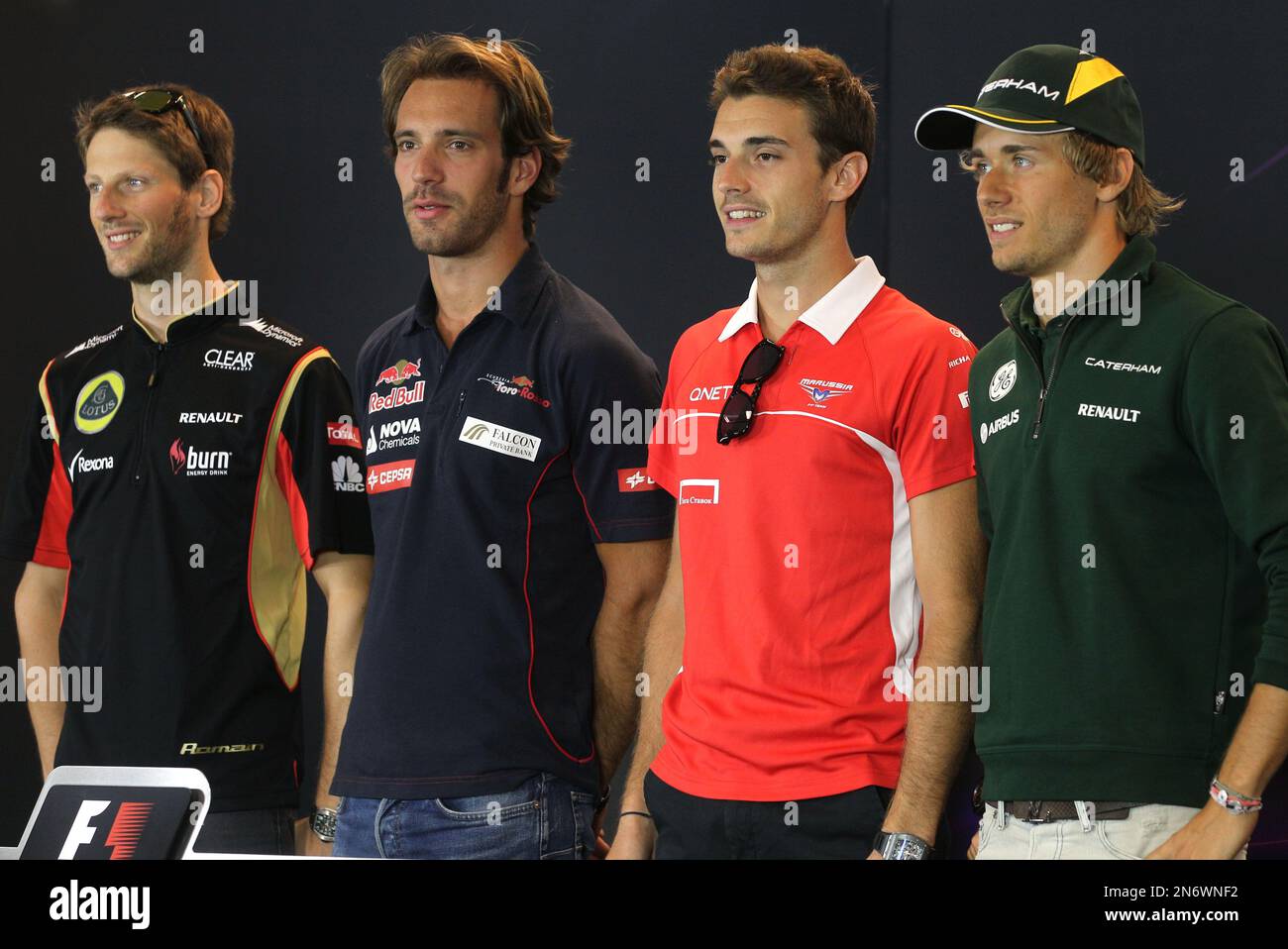 French Formula One drivers pose before a media conference, ahead of the ...