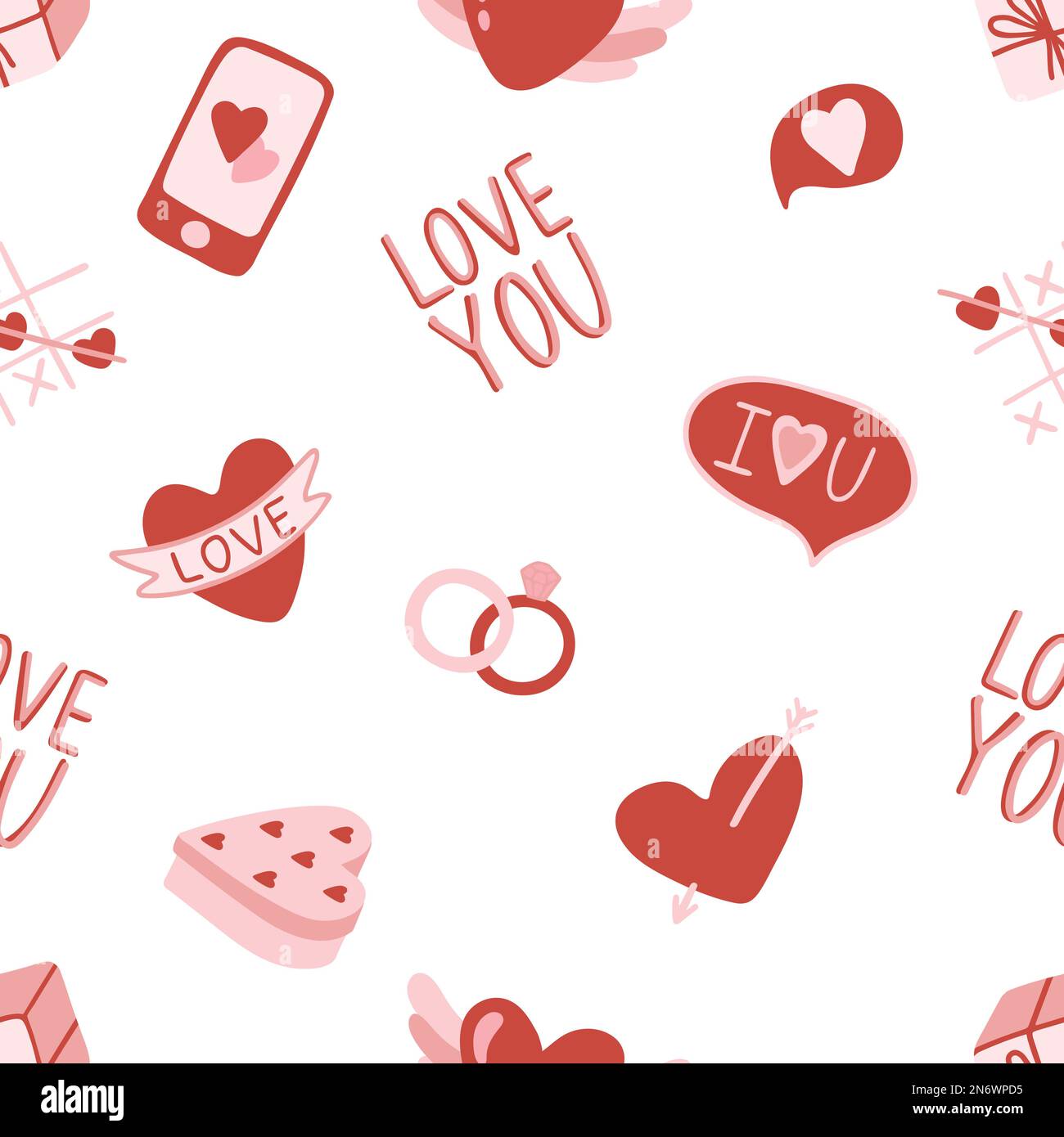 Vector Valentines Day Seamless Pattern With Hand Drawn Love Symbols