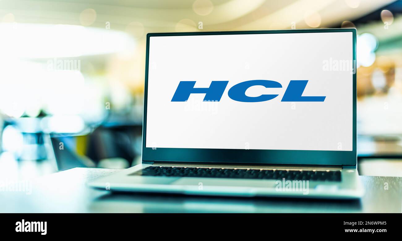 POZNAN, POL - JUN 28, 2022: Laptop computer displaying logo of HCL ...