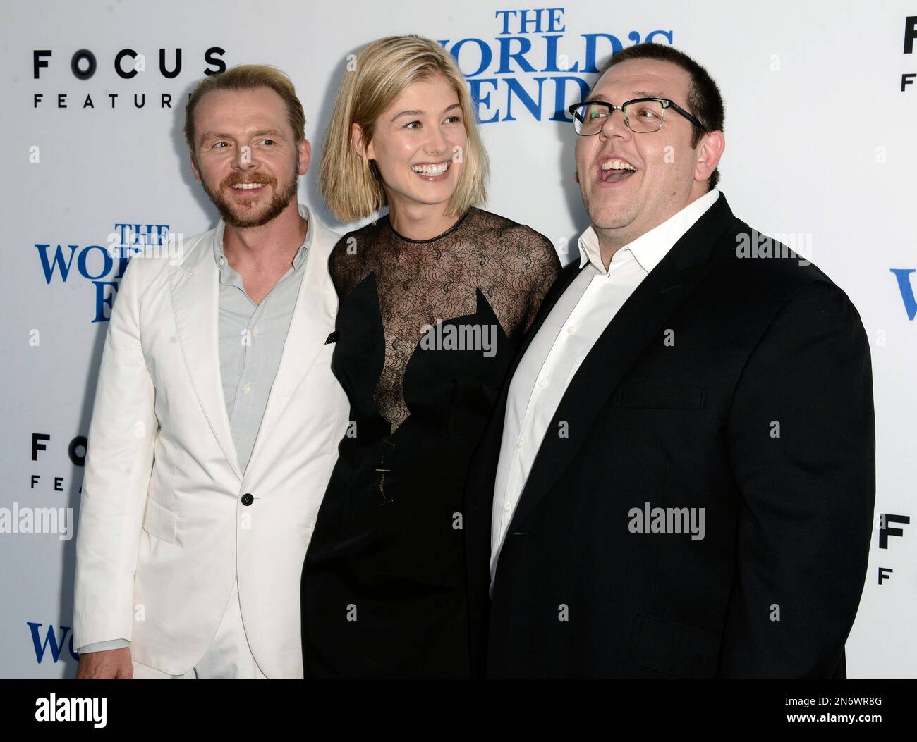 From left to right, actor Simon Pegg, actress Rosamond Pike, and actor ...