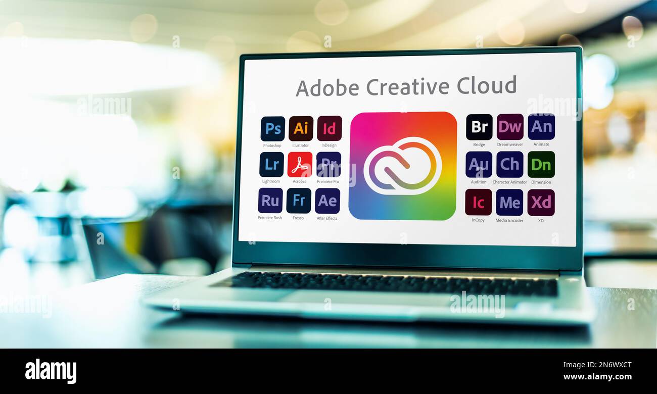 POZNAN, POL - DEC 4, 2022: Laptop computer displaying logotypes of ...