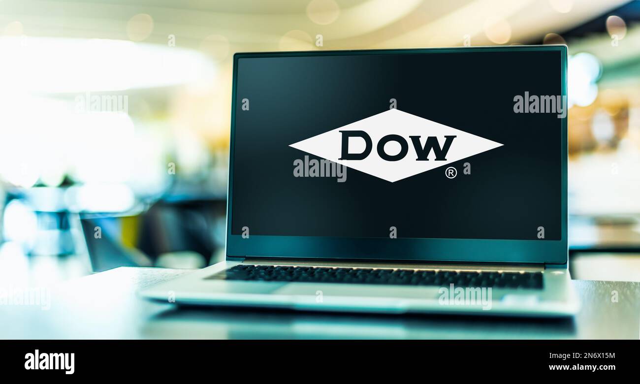 POZNAN, POL - DEC 28, 2022: Laptop computer displaying logo of Dow Inc ...