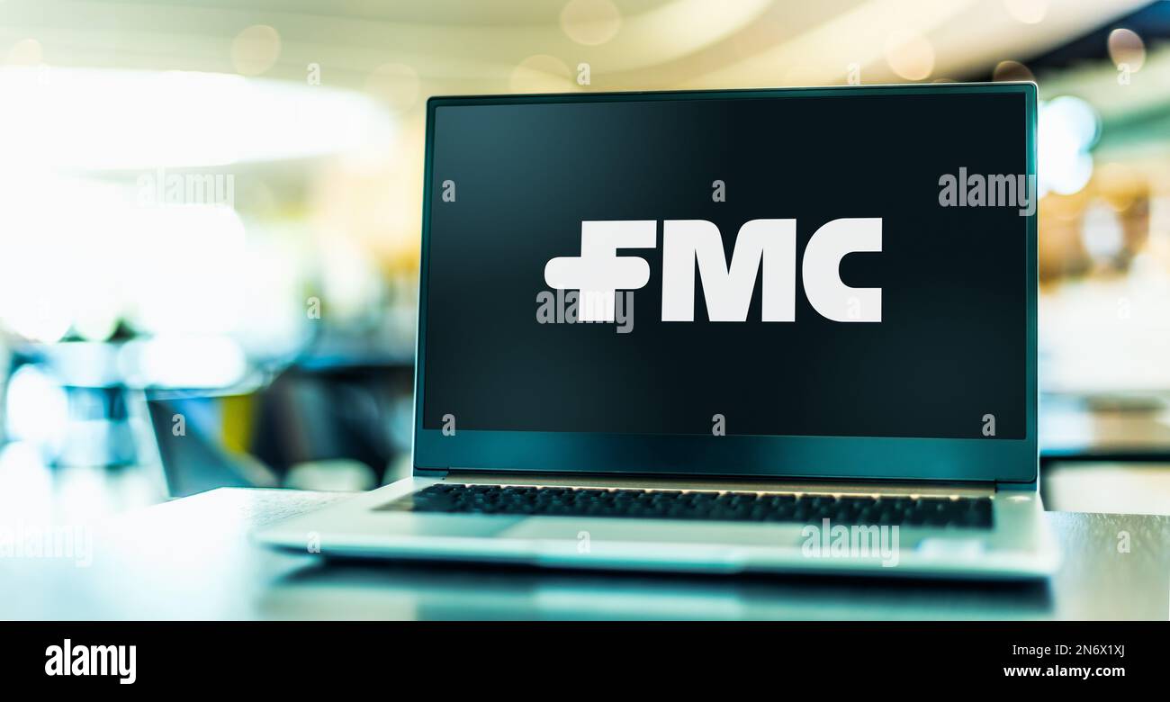 POZNAN, POL - DEC 28, 2022: Laptop computer displaying logo of FMC ...