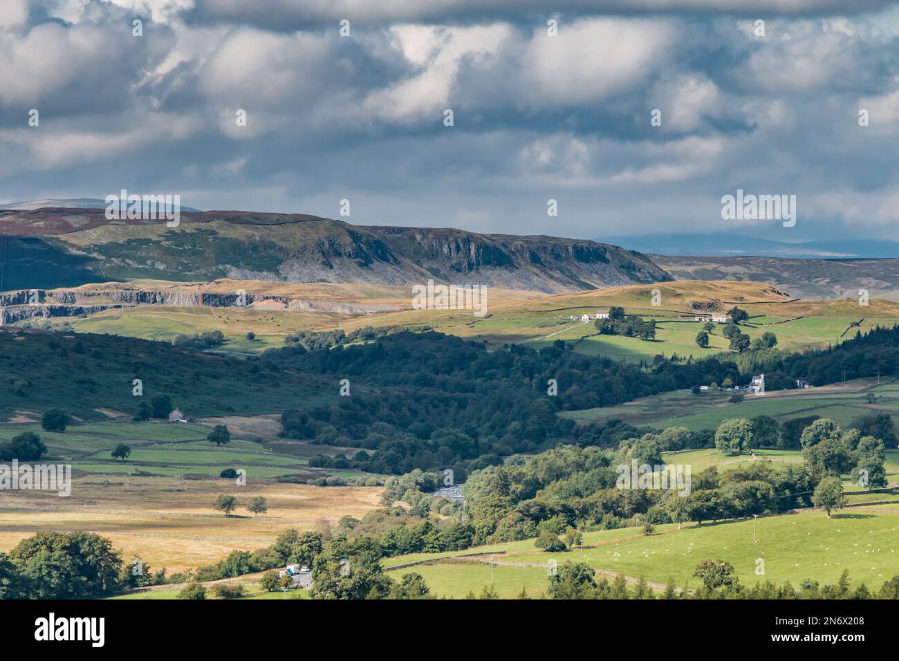 Strong patchy sunshine and shadows in this view over to Cronkley Scar ...