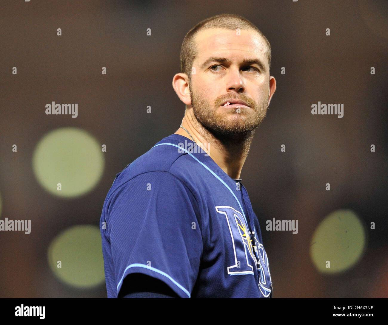 Tampa Bay Rays' Evan Longoria stands during a pitching change against ...