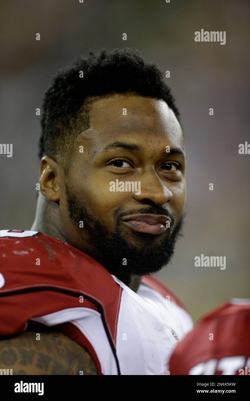 Arizona Cardinals Darnell Dockett talks on the sidelines during the ...