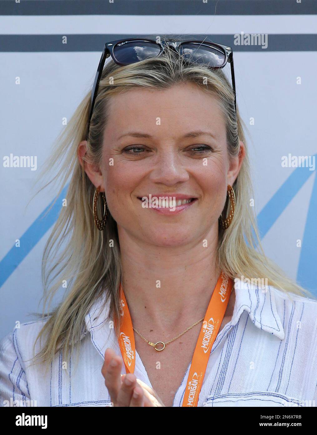 Actress Amy Smart smiles before the NASCAR Sprint Cup series Pure ...