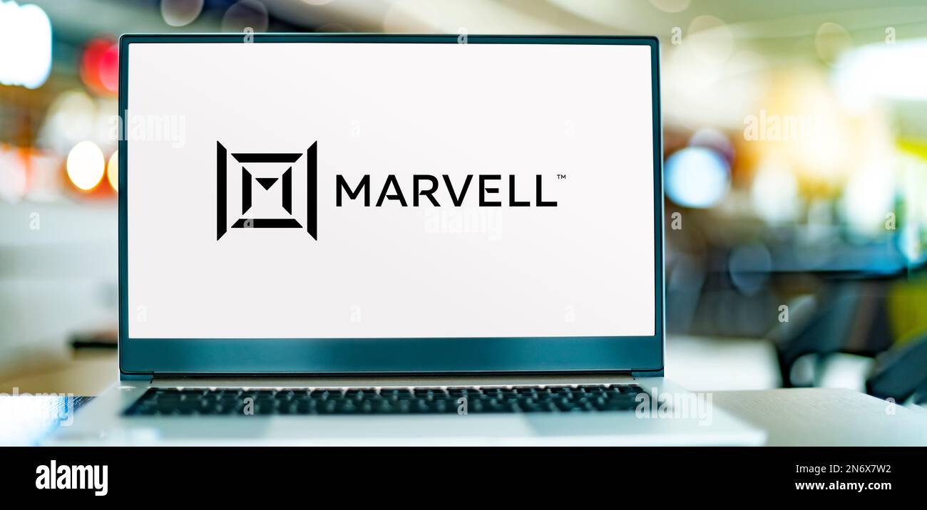 POZNAN, POL - AUG 2, 2022: Laptop computer displaying logo of Marvell ...