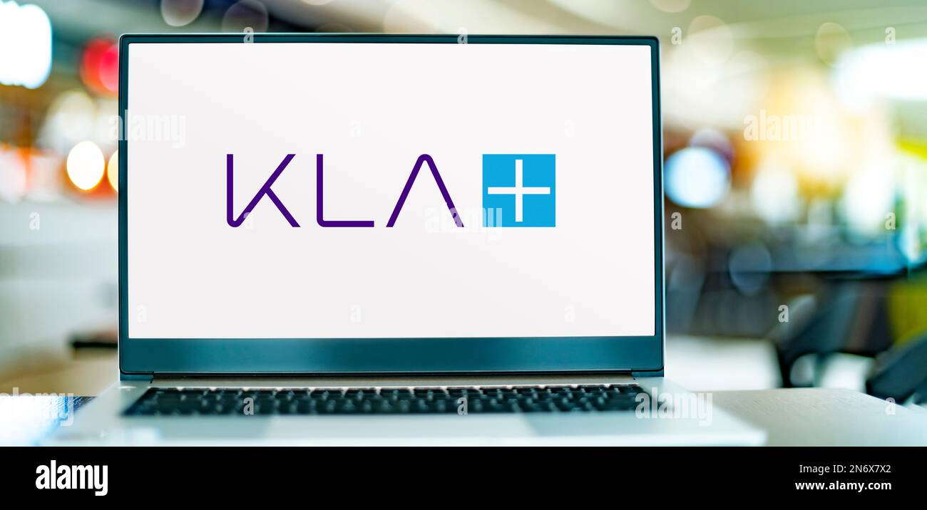 POZNAN, POL - AUG 2, 2022: Laptop computer displaying logo of KLA ...