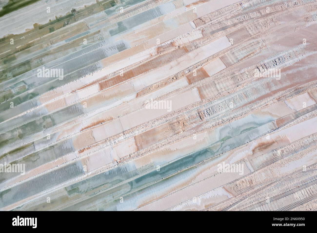 Track patterns in an dry evaporation pond at a potash mine using a ...