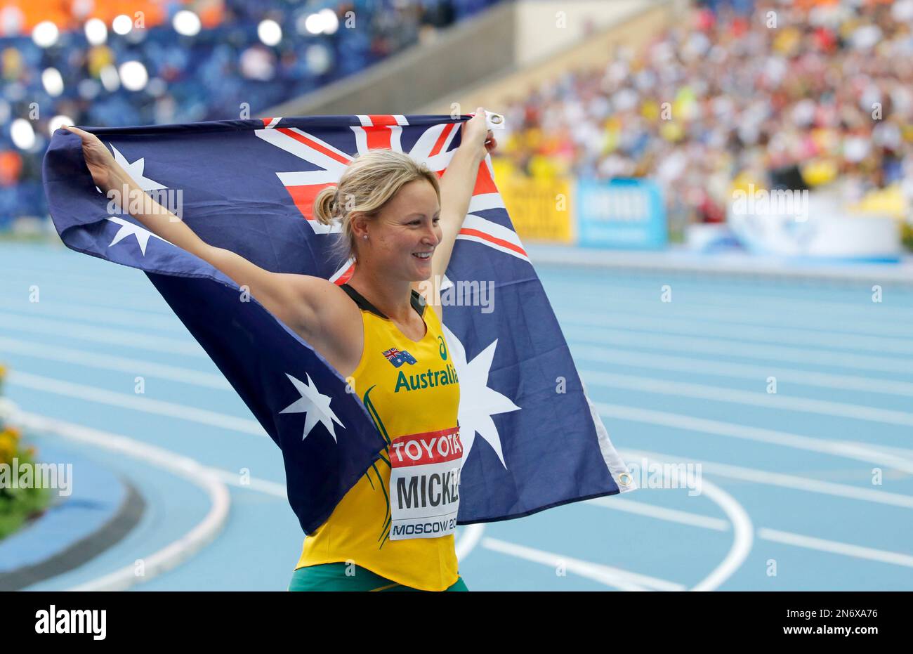 Australia's Kimberley Mickle celebrates winning the silver medal in the ...