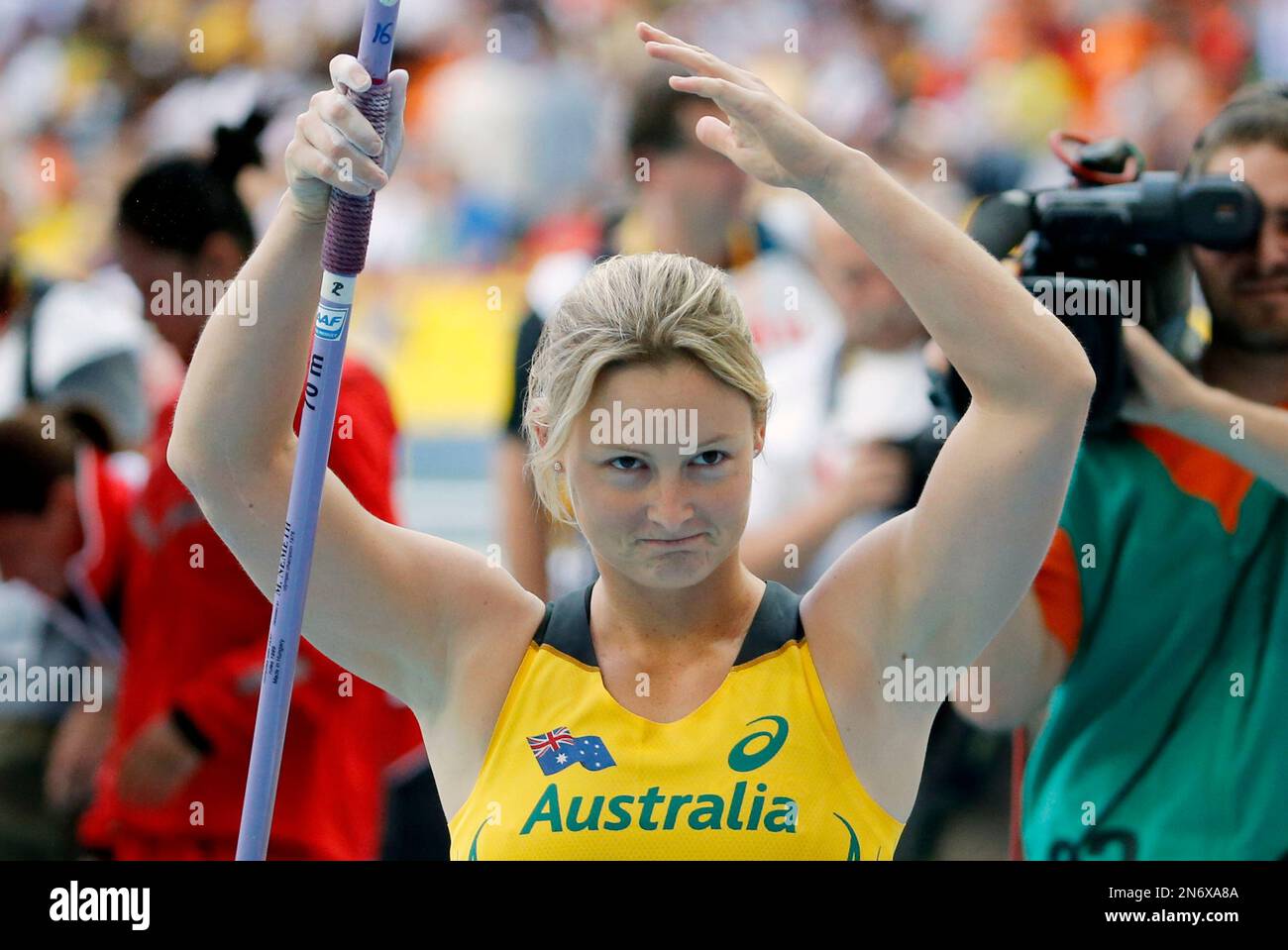 Australia's Kimberley Mickle celebrates winning the silver medal in the ...