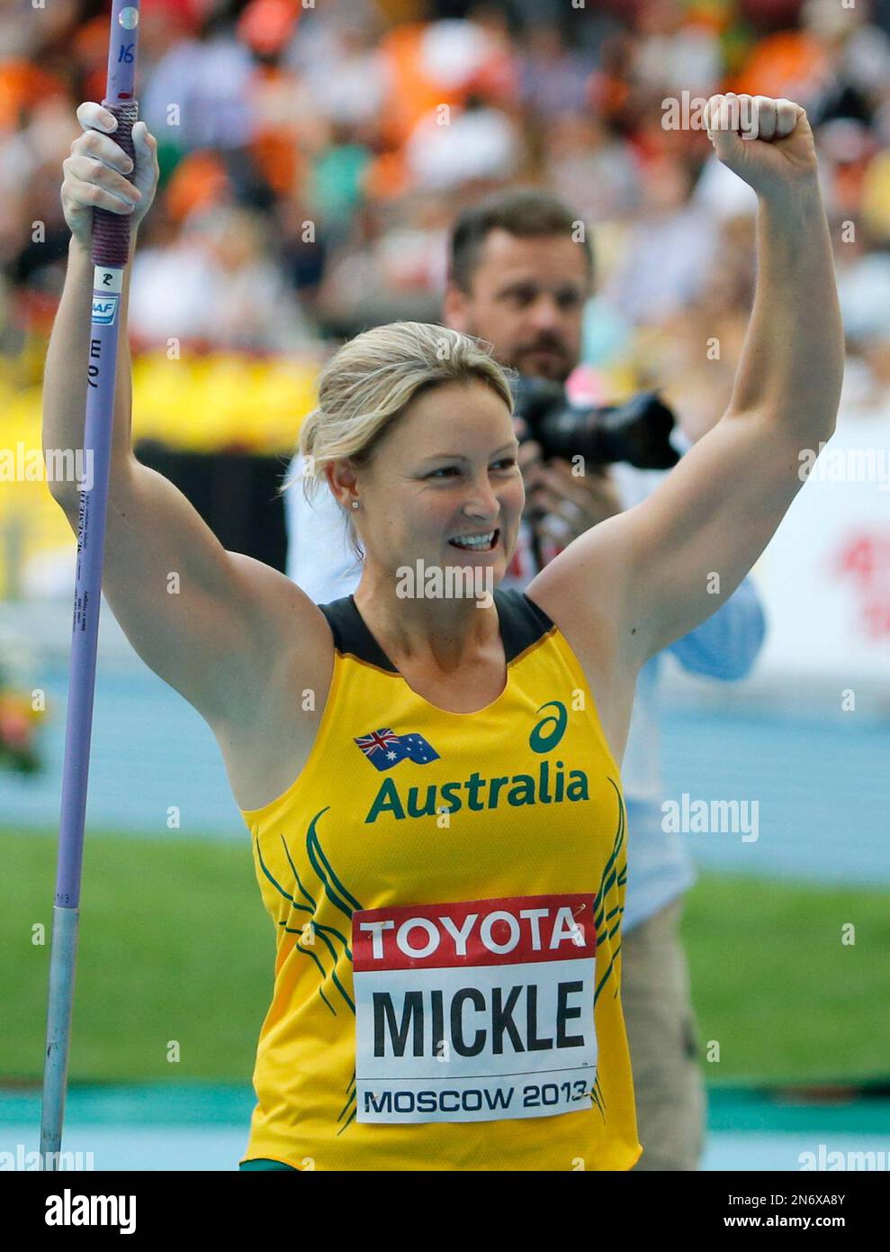 Australia's Kimberley Mickle celebrates winning the silver medal in the ...