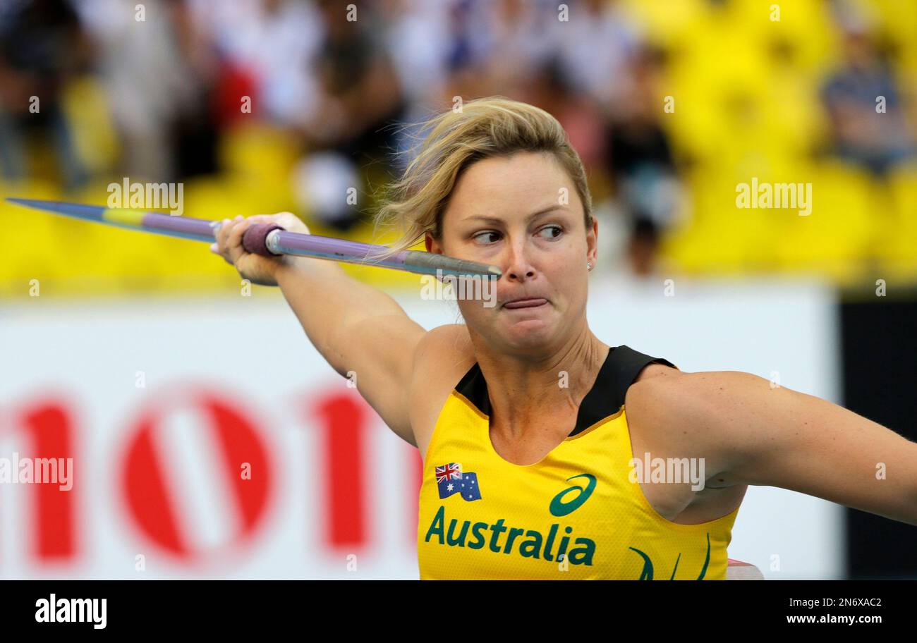 Australia's Kimberley Mickle competes in the women's javelin throw ...