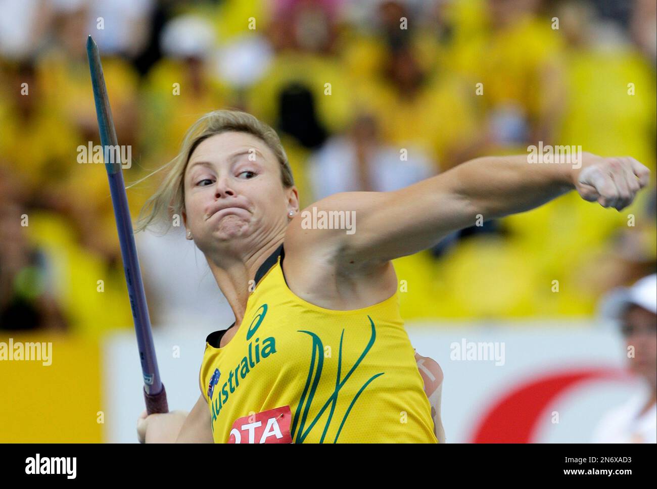 Australia's Kimberley Mickle competes in the women's javelin throw ...