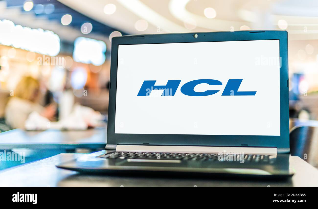 POZNAN, POL - JUN 28, 2022: Laptop computer displaying logo of HCL ...