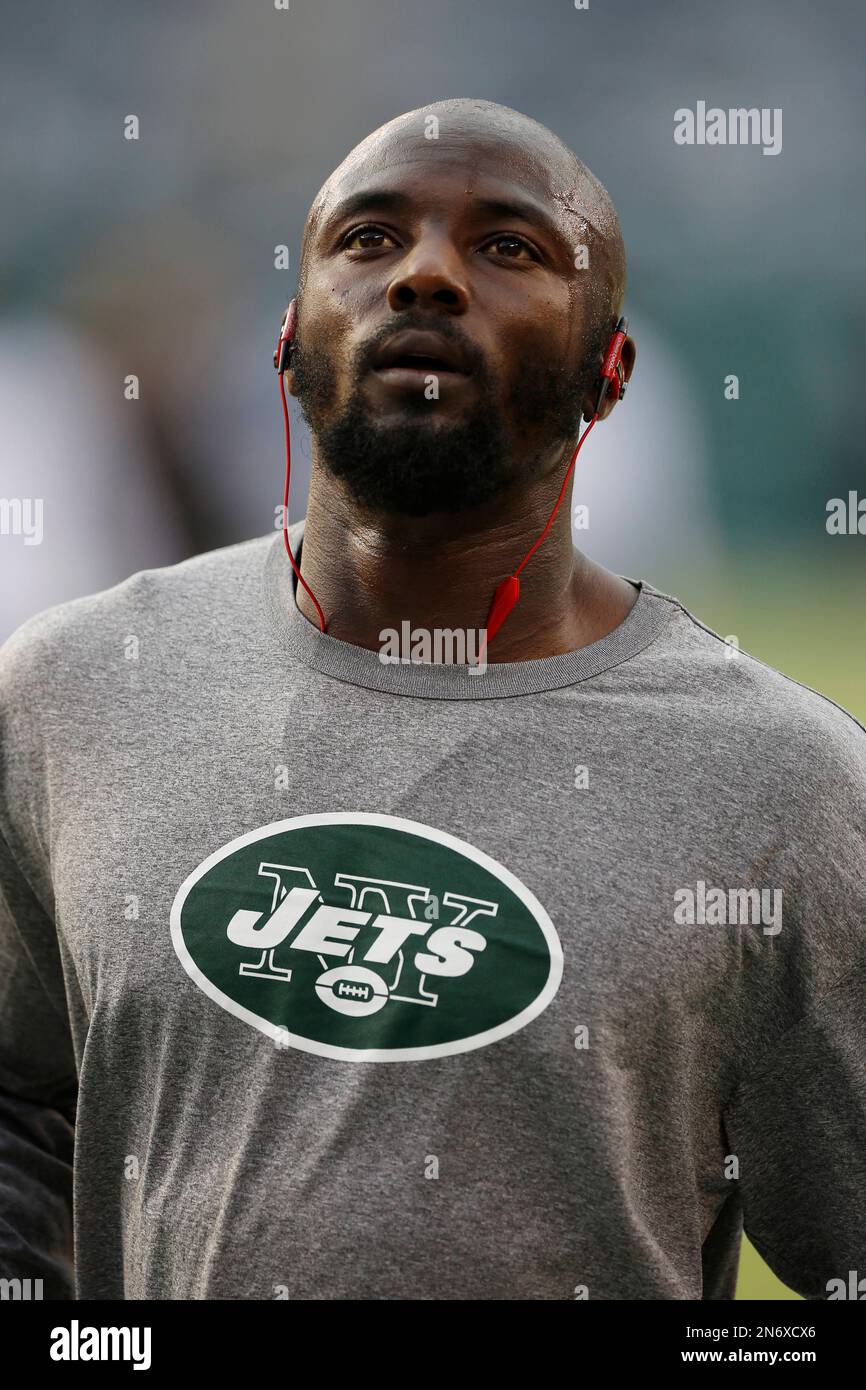 New York Jets wide receiver Santonio Holmes looks on before an NFL ...