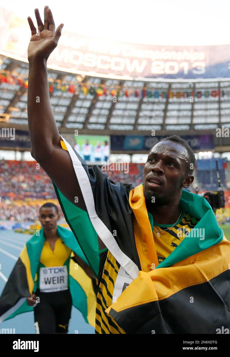 Jamaica's Usain Bolt celebrates winning the men's 200-meter final with ...