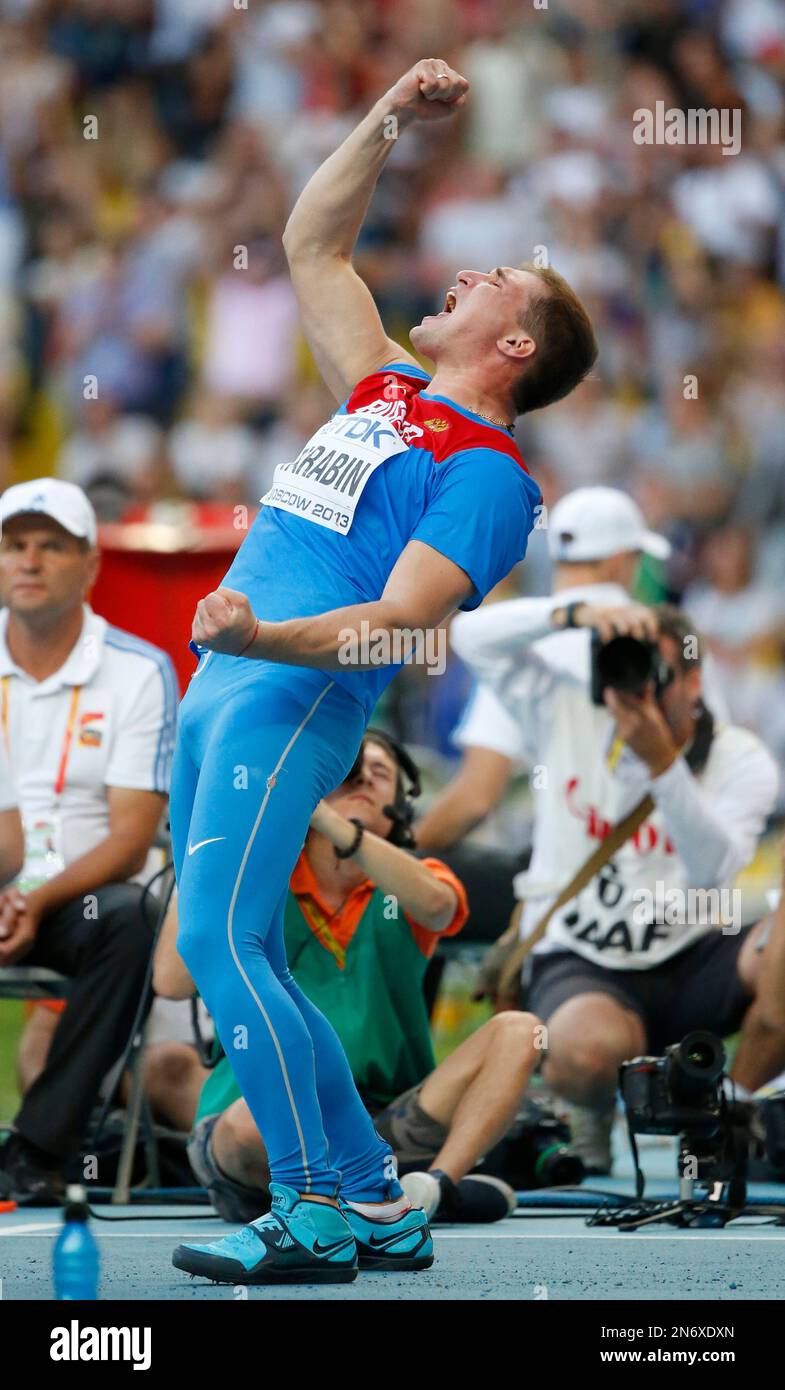 Bronze medal winner of the men's javelin throw final Dmitri Tarabin of ...