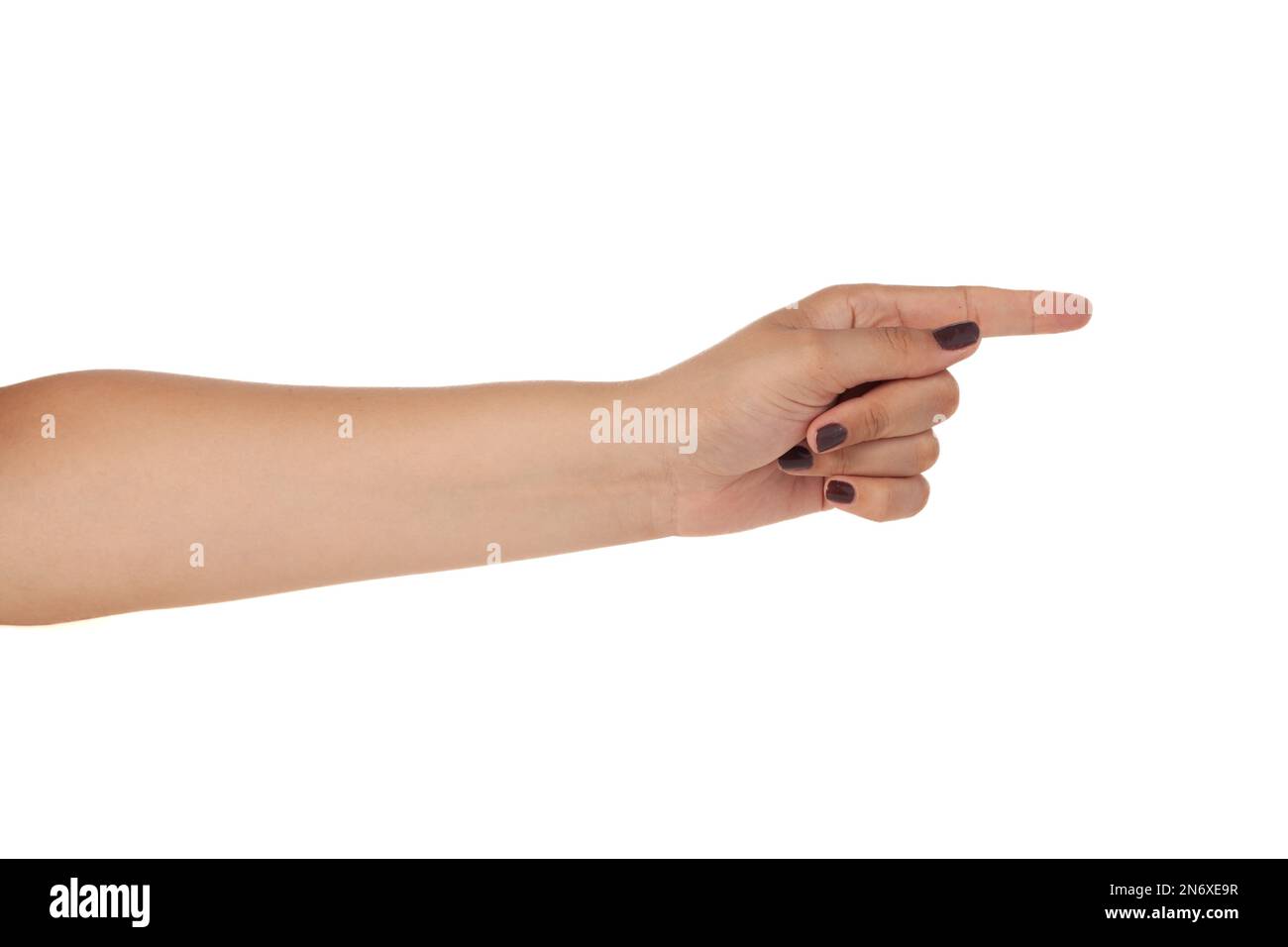 Hand pointing sign isolated on white background Stock Photo - Alamy