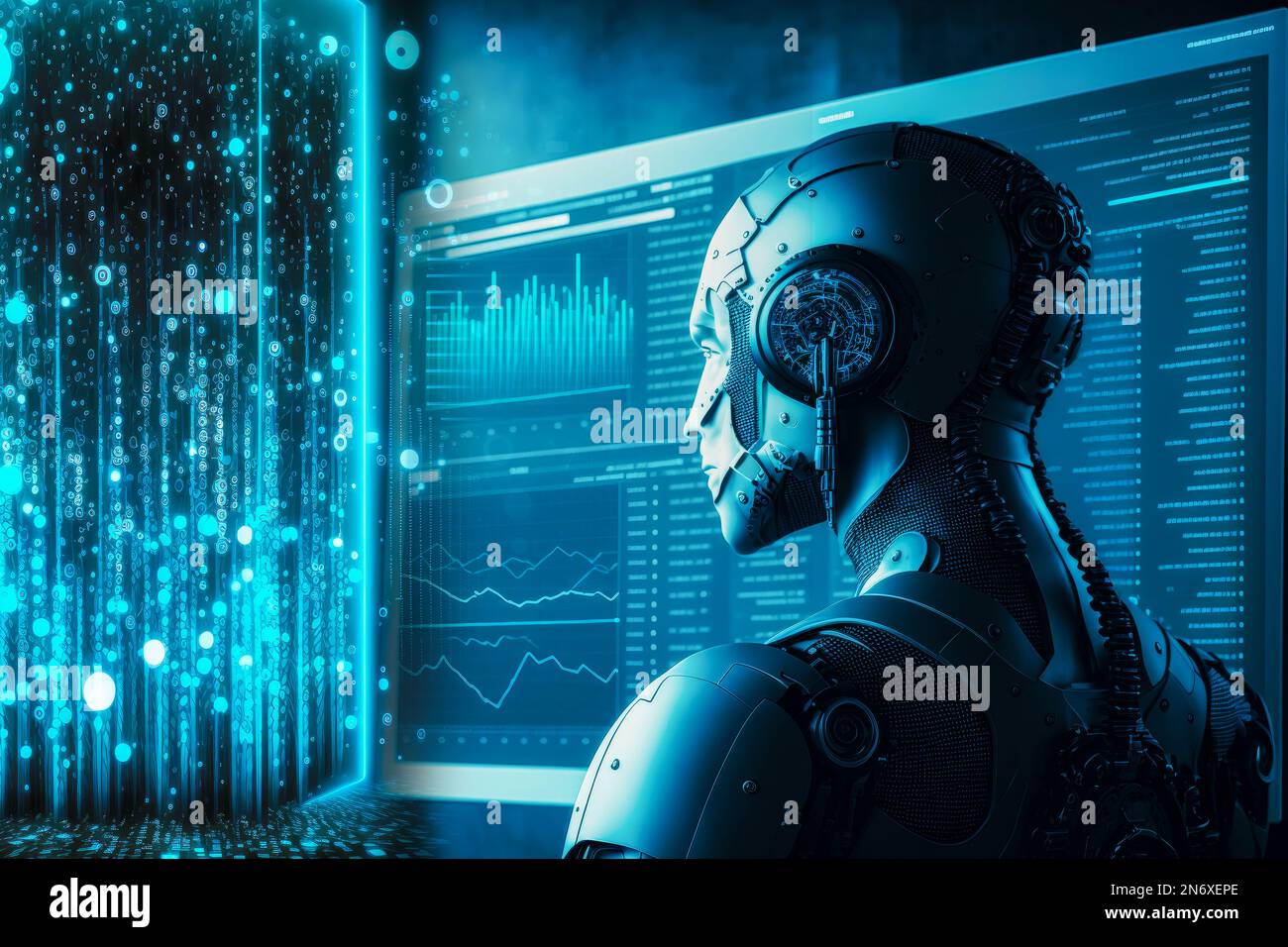 Artificial Intelligence Ai Analysis Big Data In Smart Office Concept Robot Ai And Algorithms