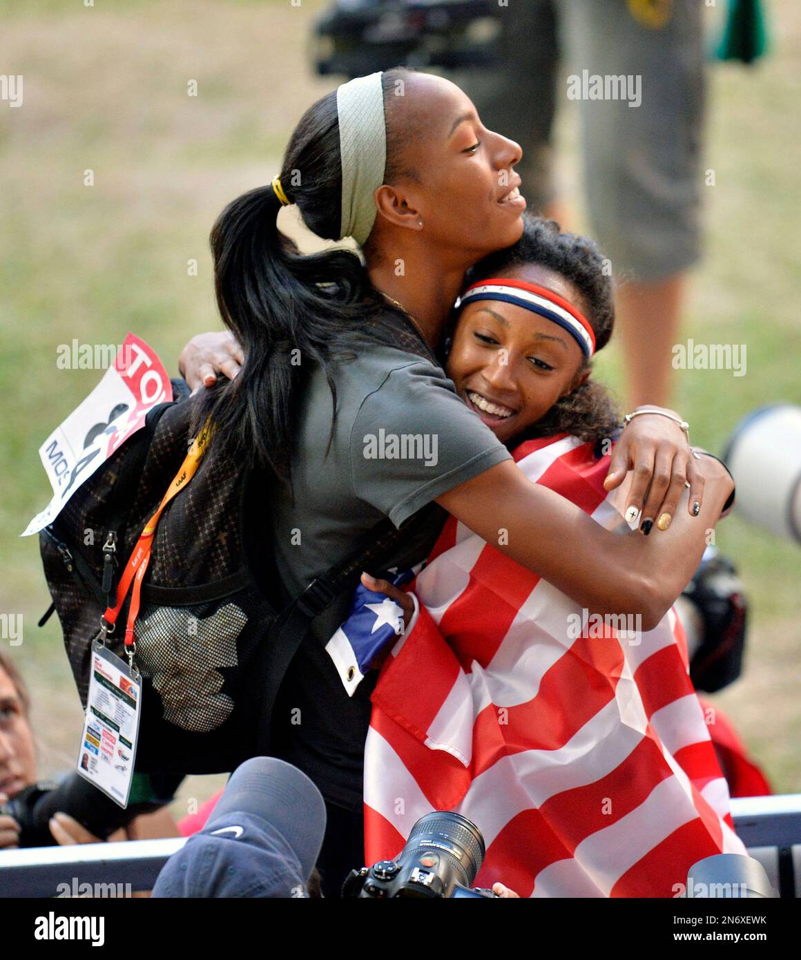 United States' Brigetta Barrett, left, hugs United States' Brianna ...