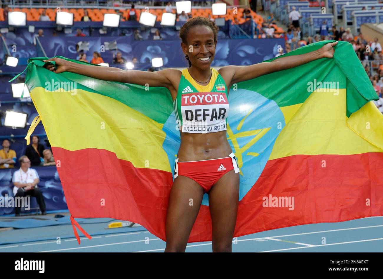 Ethiopias Meseret Defar Celebrates Her Gold Medal Finish In The Womens 1500 Meter Final At The