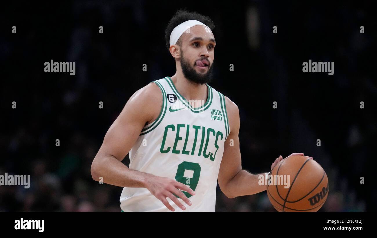 Boston Celtics guard Derrick White (9) during an NBA basketball game ...