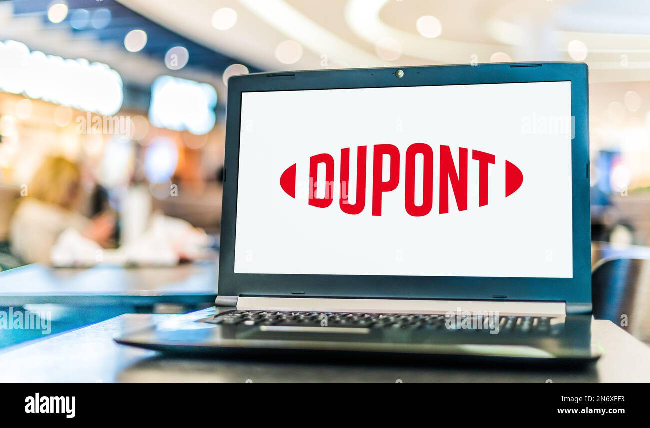 POZNAN, POL - DEC 28, 2022: Laptop computer displaying logo of DuPont ...