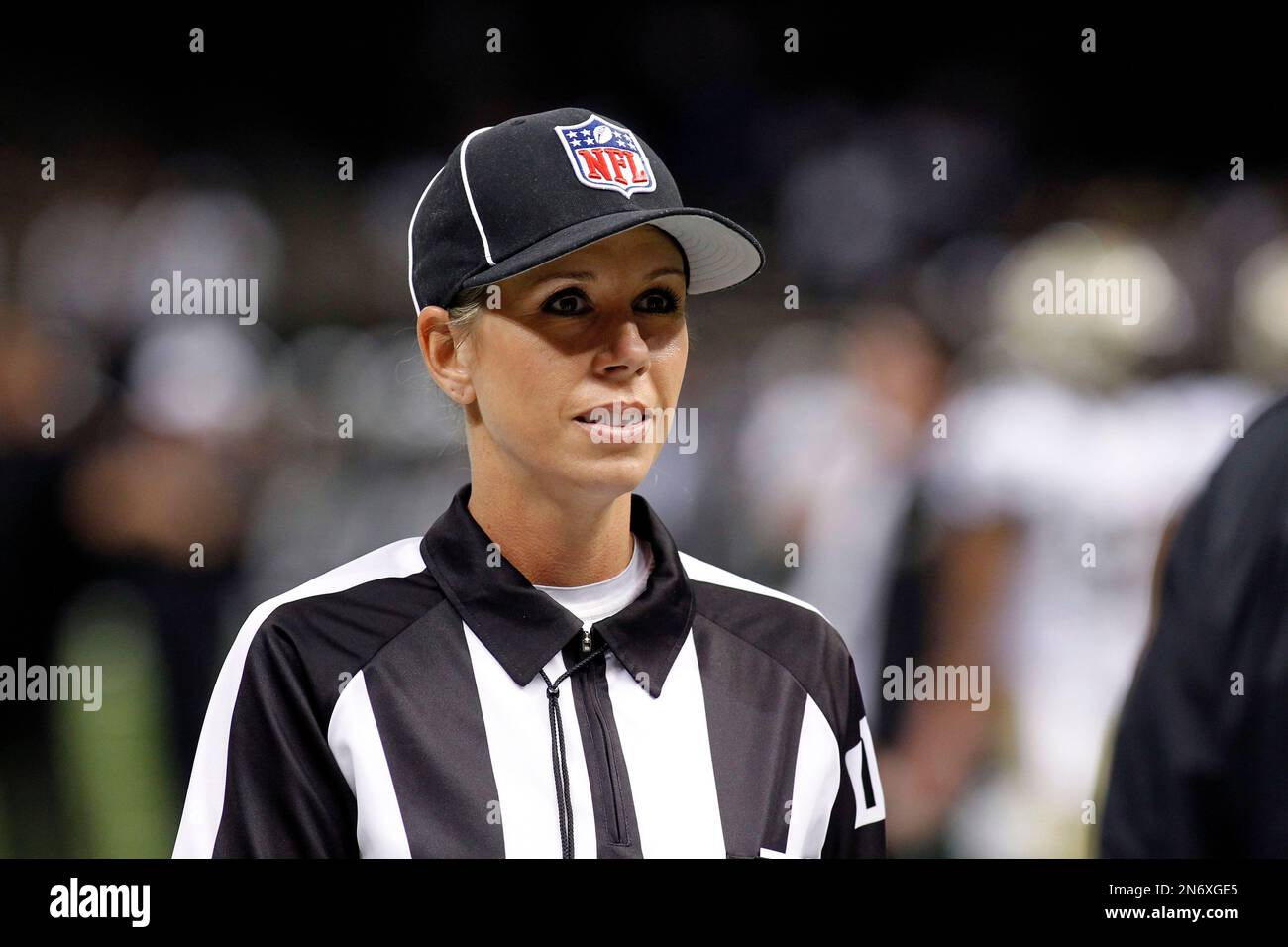 Female NFL referee Sarah Thomas before an NFL preseason football game ...