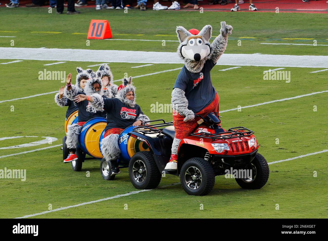 Kansas City Chiefs mascot KC Wolf before a preseason NFL football game ...