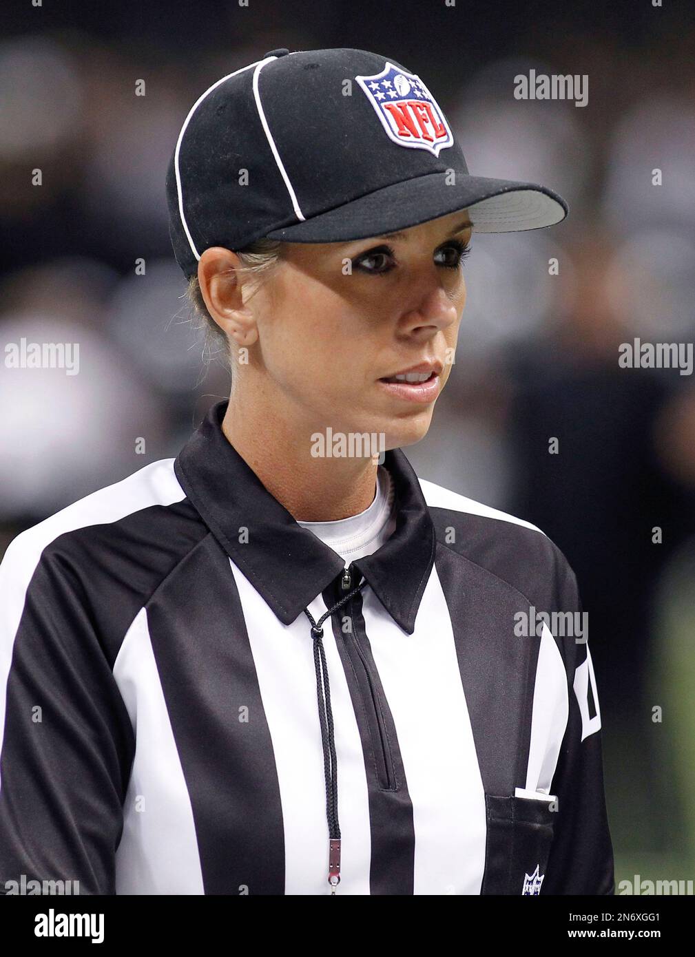 Female NFL referee Sarah Thomas before an NFL preseason football game ...