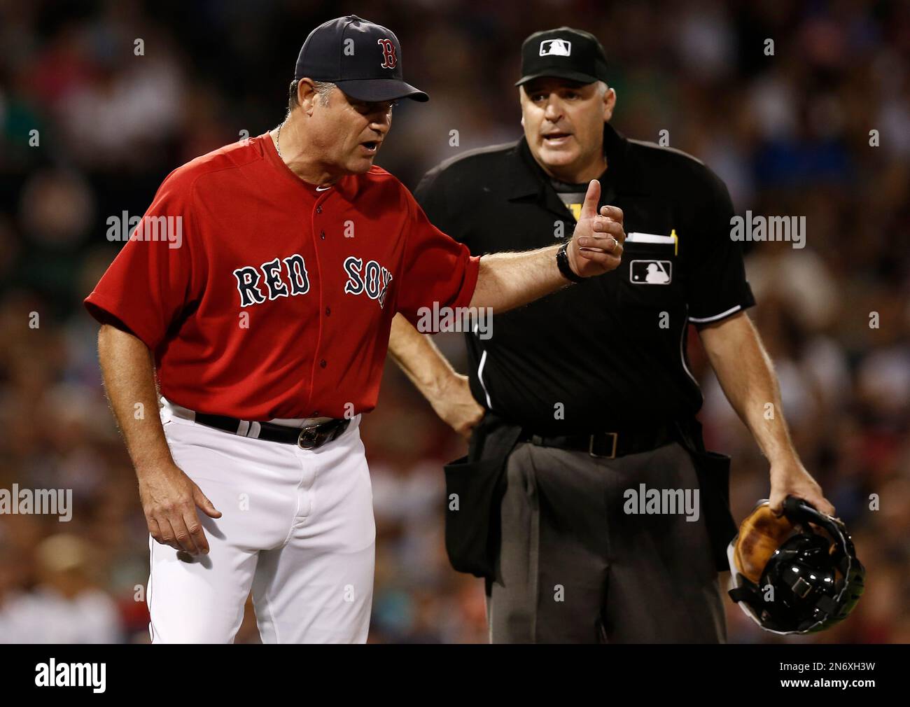 Boston Red Sox manager John Farrell argues with home plate umpire Bill ...