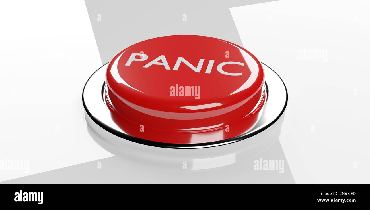 Red panic push button over white background, emergency, security or ...