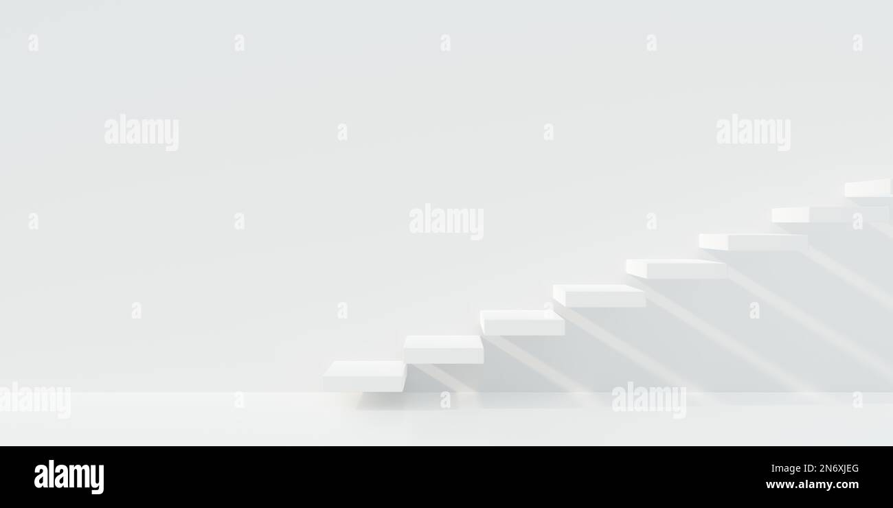 White stairs or steps going up on white wall background, business ...