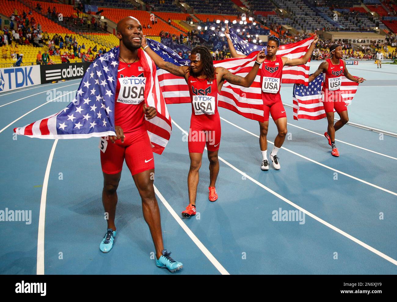 United States' men's relay team members from left, Lashawn Merritt ...