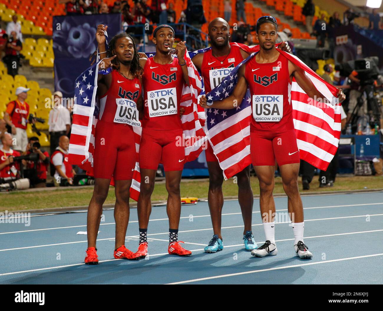 United States' men's relay team members from left, David Verburg, Tony ...