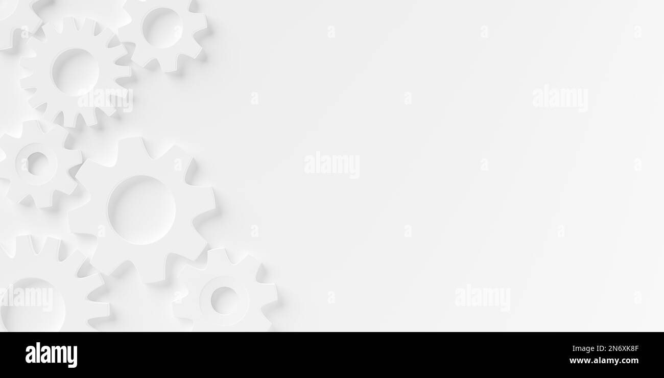 Group white gears or cogwheels on white background, modern minimal ...