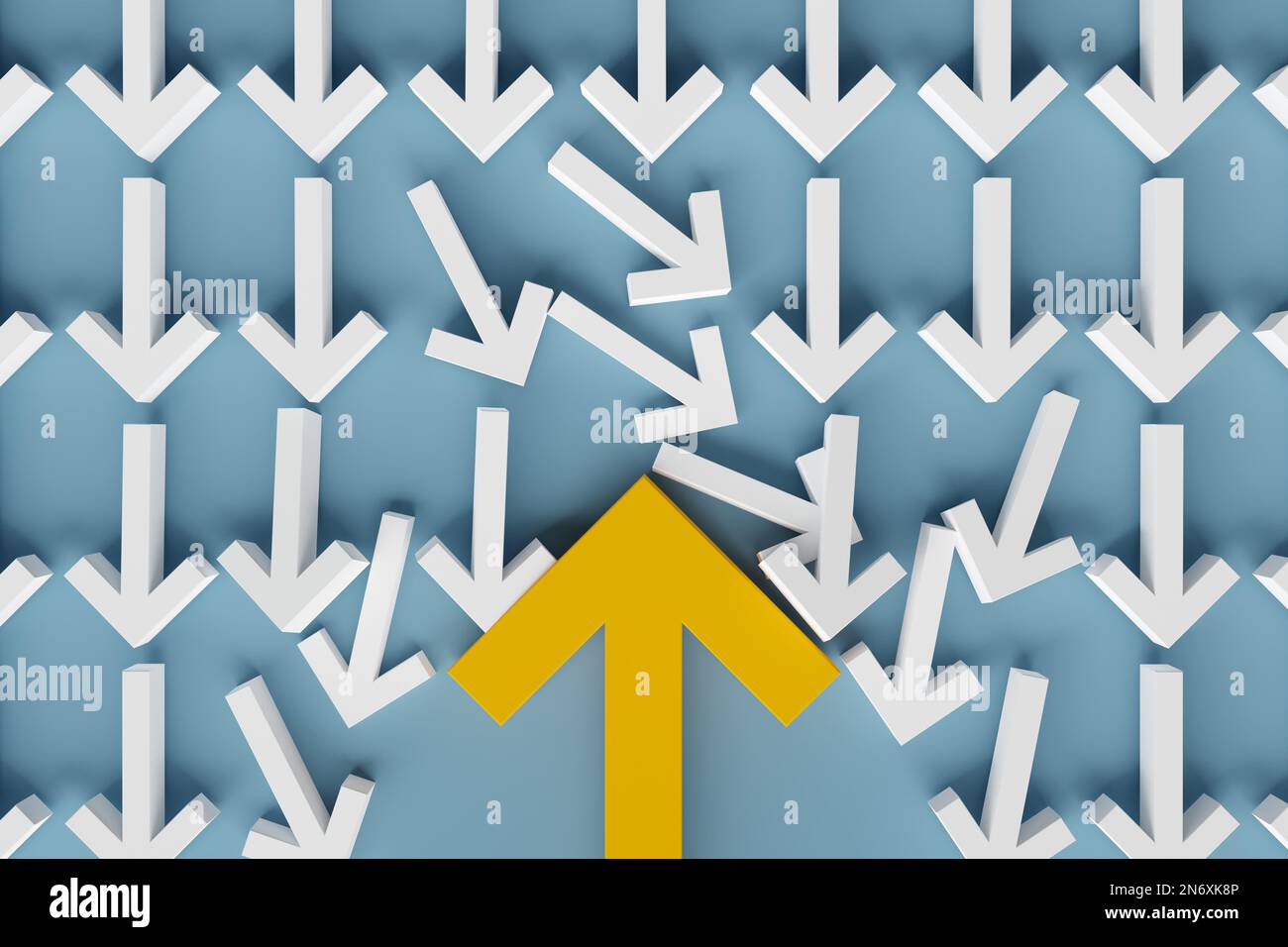 Many arrows pointing in one directions with one big arrow in opposite ...