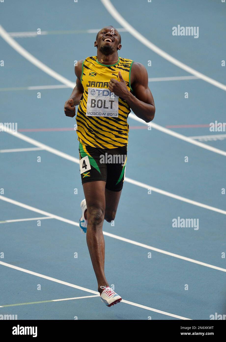 Jamaica's Usain Bolt reacts after winning a men's 200-meter semifinal ...