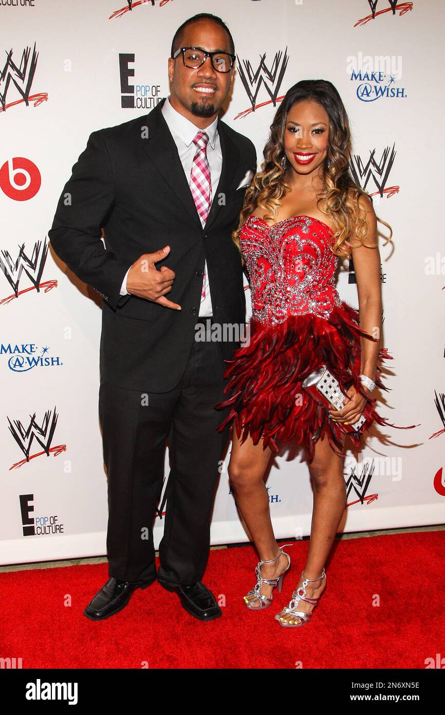 From left, WWE Superstars Joshua Fatu (AKA Jey Uso) and Ariane Andrew ...