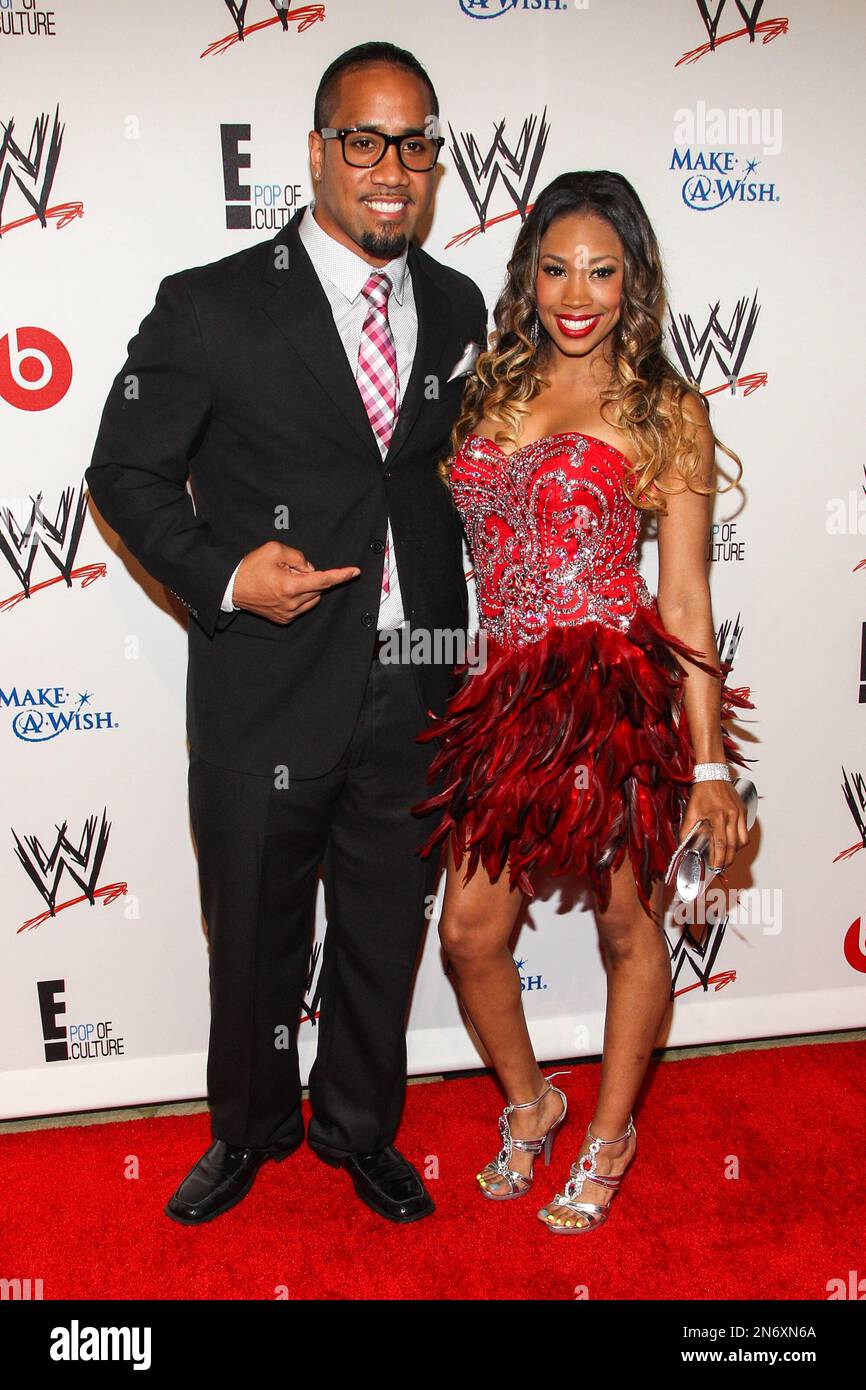 From left, WWE Superstars Joshua Fatu (AKA Jey Uso) and Ariane Andrew ...