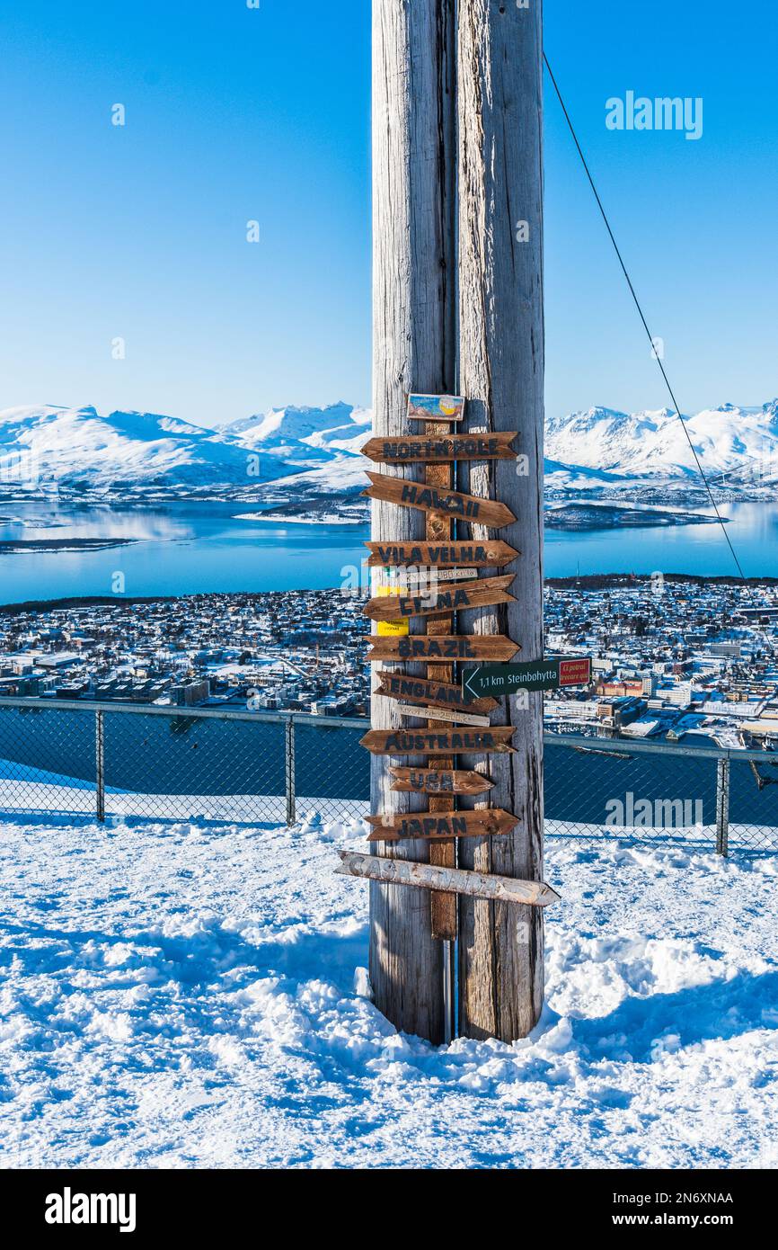 A view point with sign post located at Fjellheisen cable car overlook ...