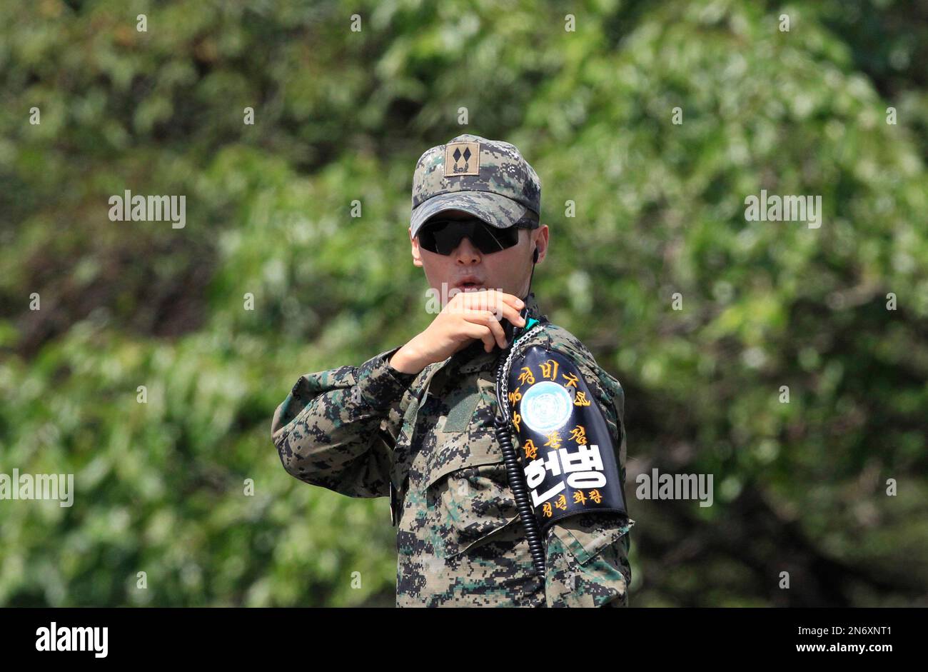 A South Korean soldier uses his radio during the 37th Barrett-Bonifas ...
